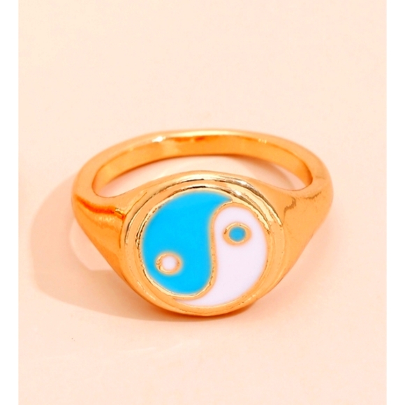 None | Jewelry | Y2k Yin Yang Ring Blue Gold Colored Ring Y2k Rings ...